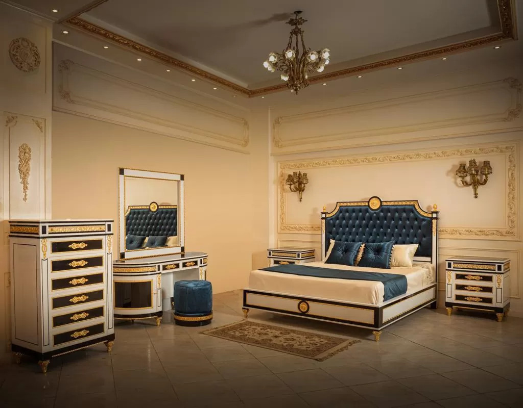PANDORA BEDROOM SET, WHITE BROWN GOLD - French Country Furniture USA