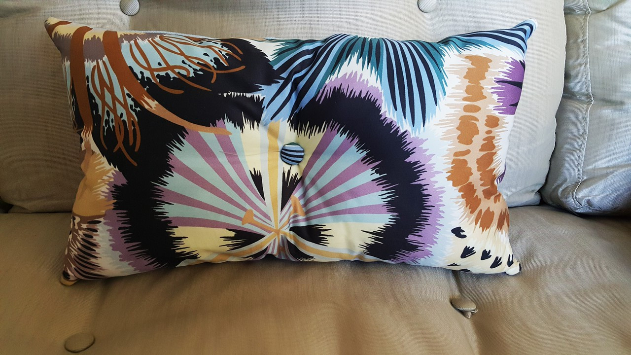 Pink Lumbar Throw Pillow with Missoni Button Detail