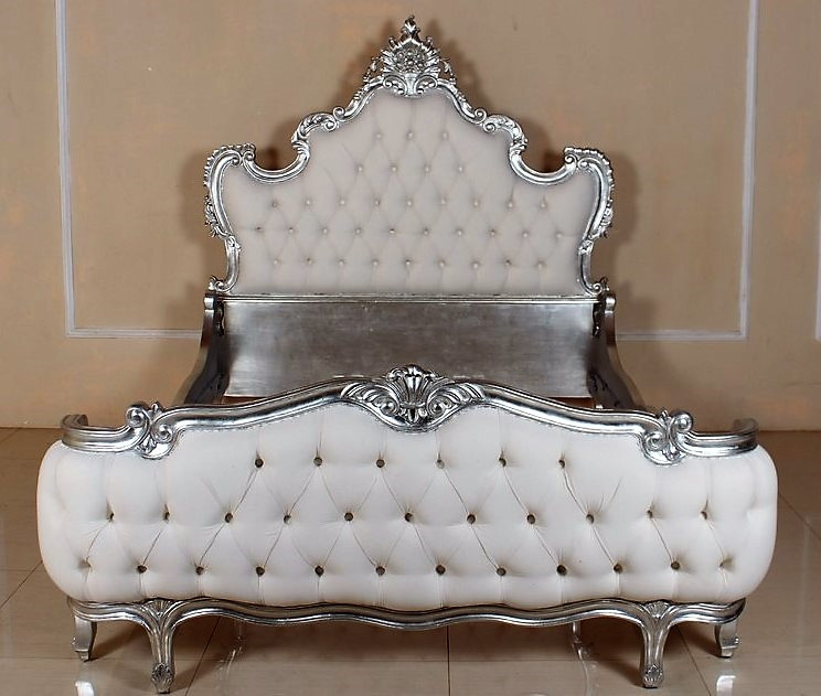 French Rococo Bed, Silver leaf