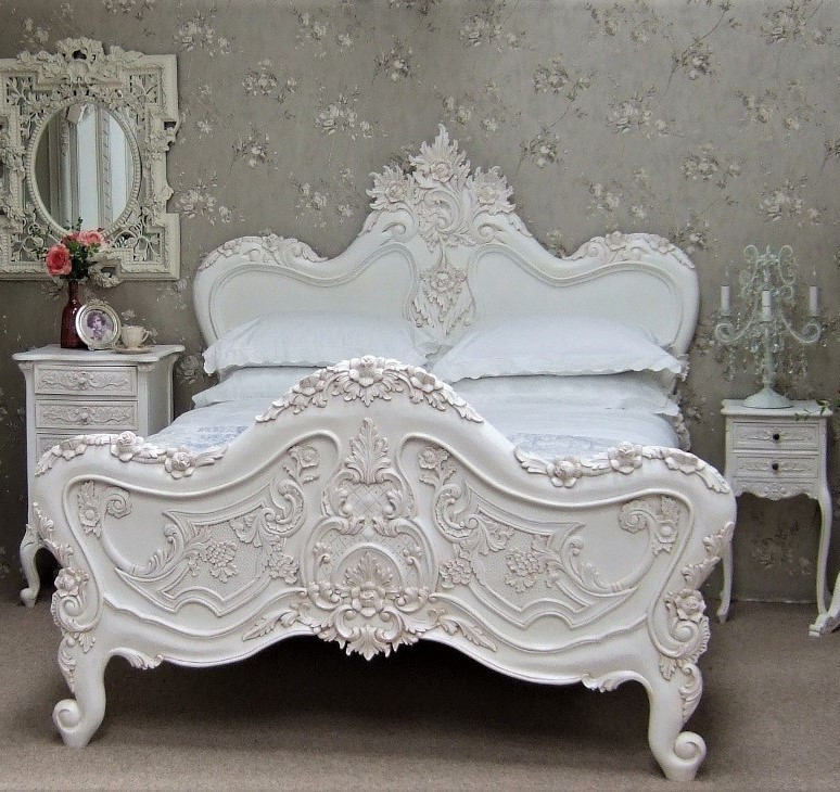 Rococo Carved Bed, Blue - French Country Furniture USA
