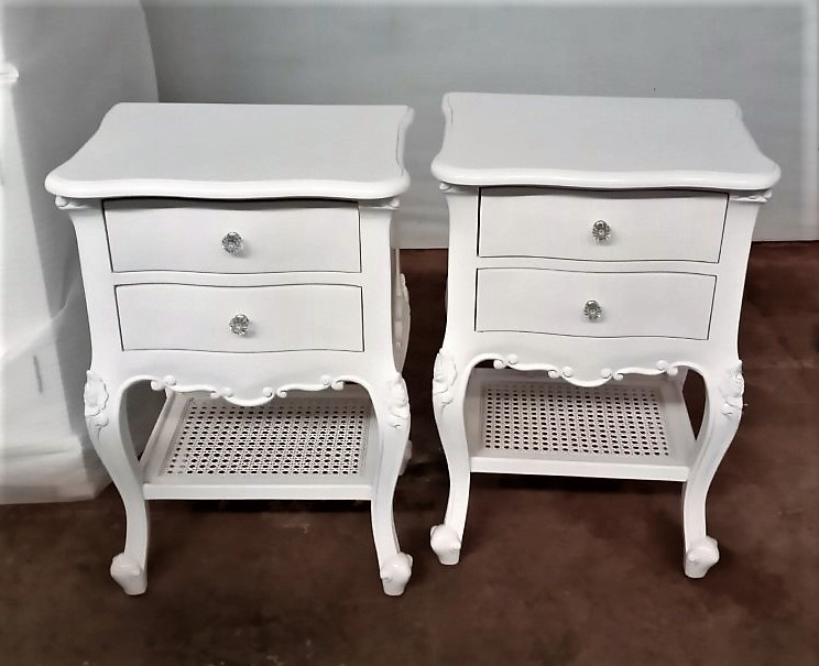 French Night Table, Louis XVI Style Chateau Whitewashed