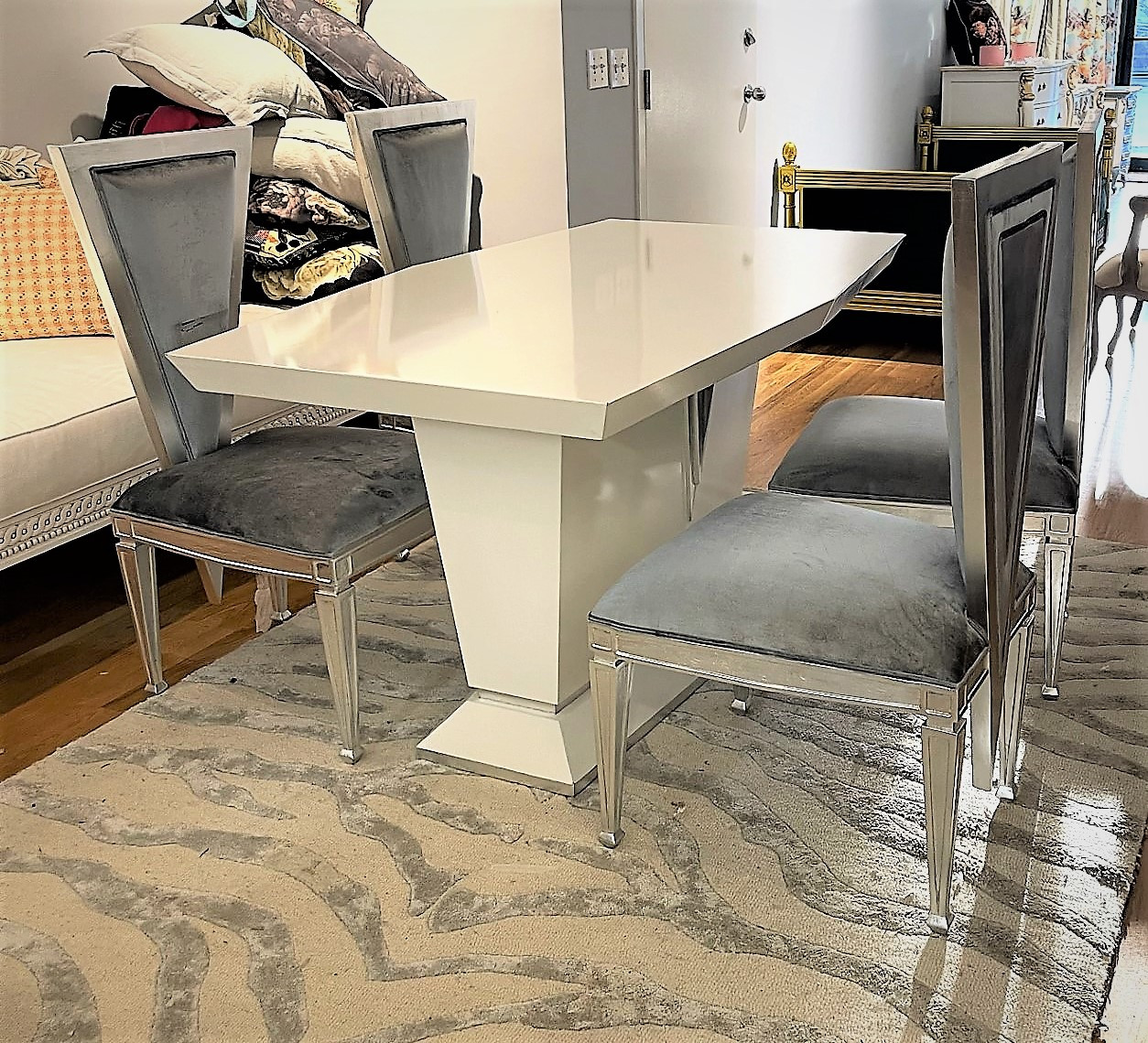 White and Silver Dining Set, Modern and Contemporary
