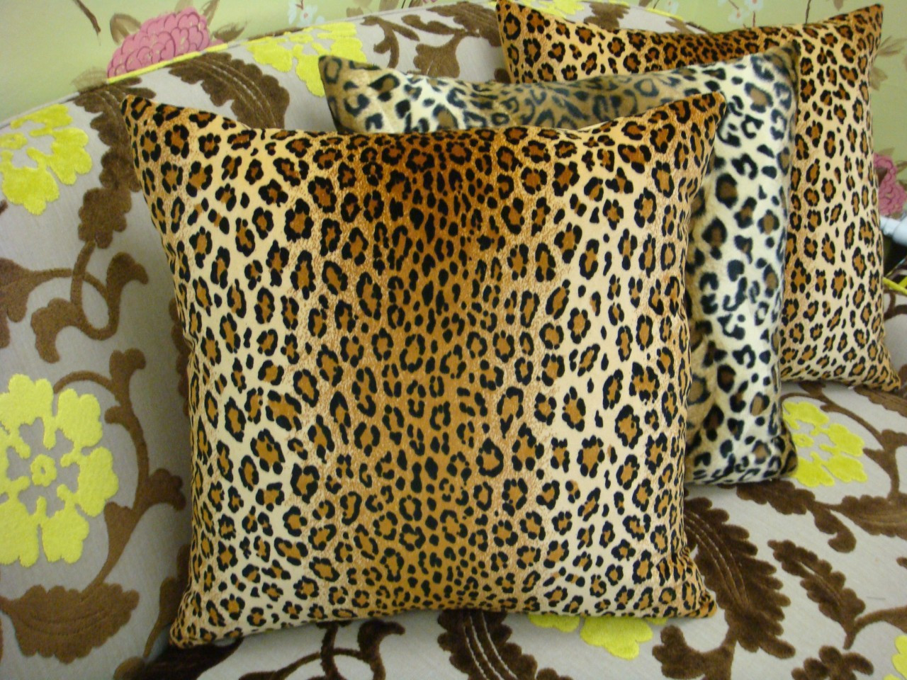 Luxury Throw Pillow, Leopard Print and Red Velvet