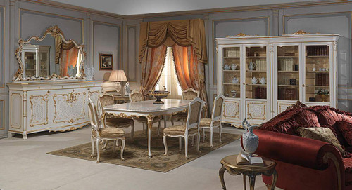 French Dining Room Set, Louis XVI dining furniture white and gold