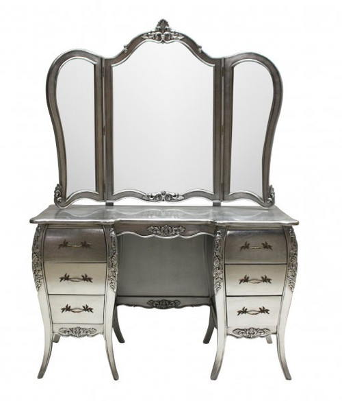 FRENCH STYLE DRESSING TABLE AND MIRROR ANTIQUE WHITE