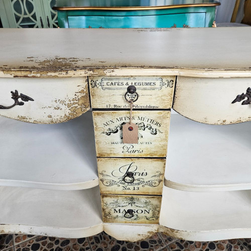 ANTIQUE FRENCH SIDEBOARD WITH SCRIPT PARIS WRITING