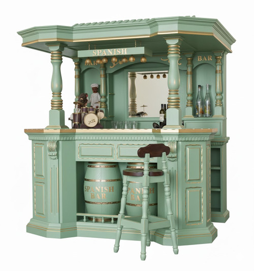 Luxury Spanish Home Pub Bar with Barrel Stools Vintage Antique Mahogany ...