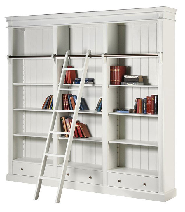 Antique White Library Bookcase, French style living room furniture