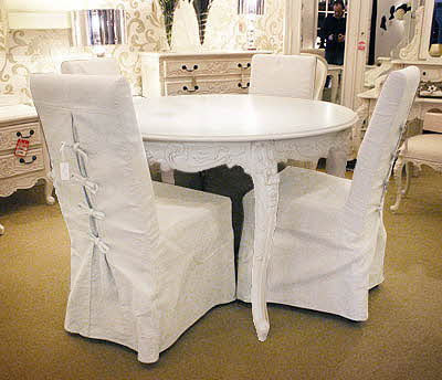 French Provincial Dining Table Set, 4 chairs & 1 Table Distresssed White