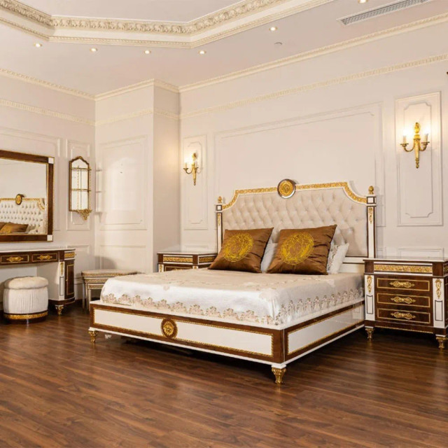 PANDORA BEDROOM SET, WHITE BROWN GOLD - French Country Furniture USA