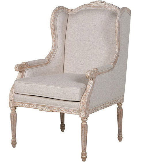 French Wing Chair, Shabby Chic Carved armchair