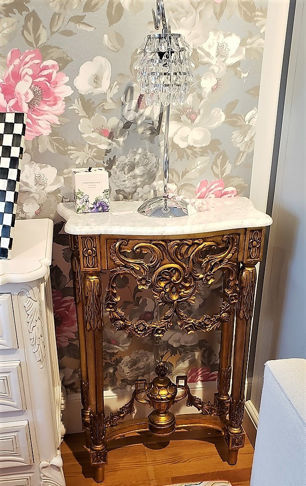 French Provincial Vanity Table, Whitewashed Finish