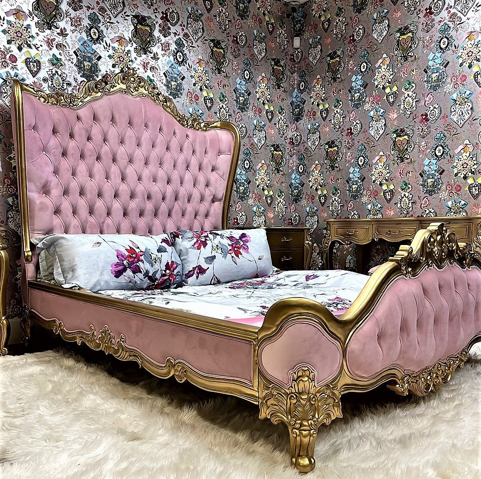 Blue and Gold Rococo Bed