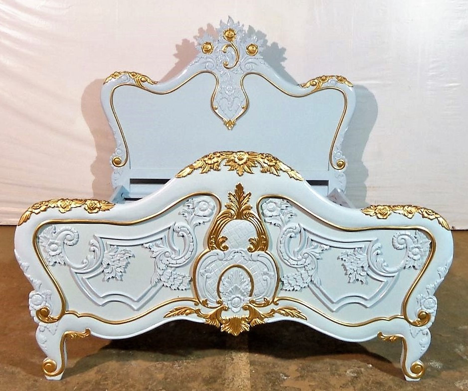 Blue and Gold Rococo Bed
