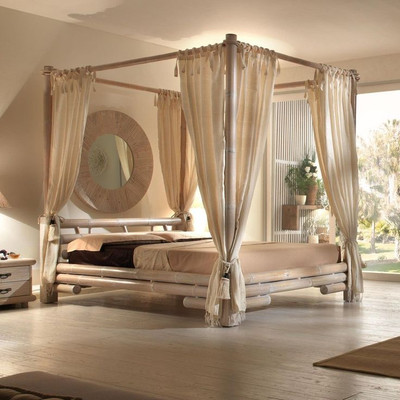 WHITEWASH BAMBOO CANOPY BED