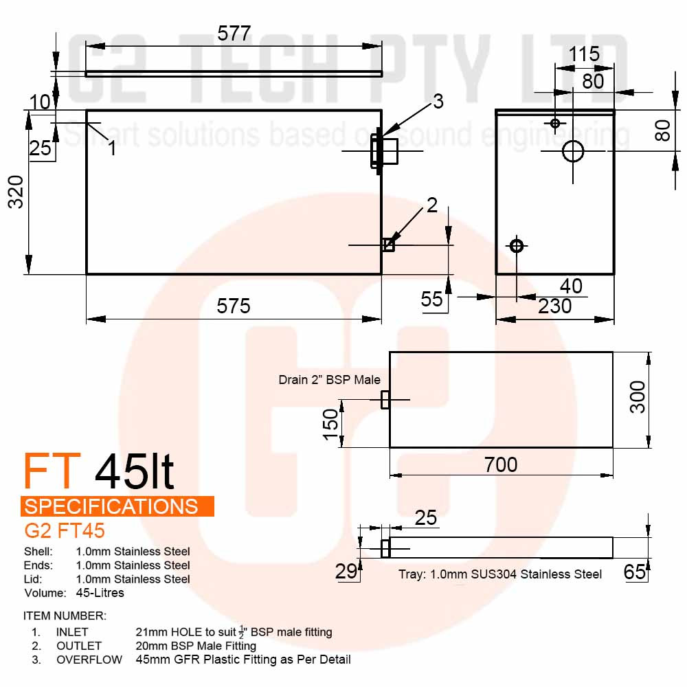 45L Stainless Steel Header Feed and Expansion Tank FT45 with Safety ...