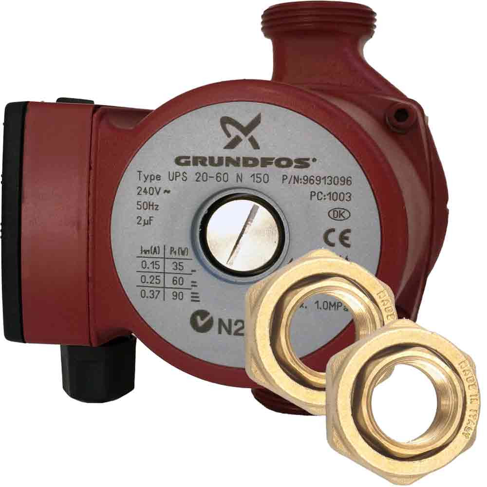Grundfos UPS 20-60N (150) 20mm Standard Bronze Pump Unions.