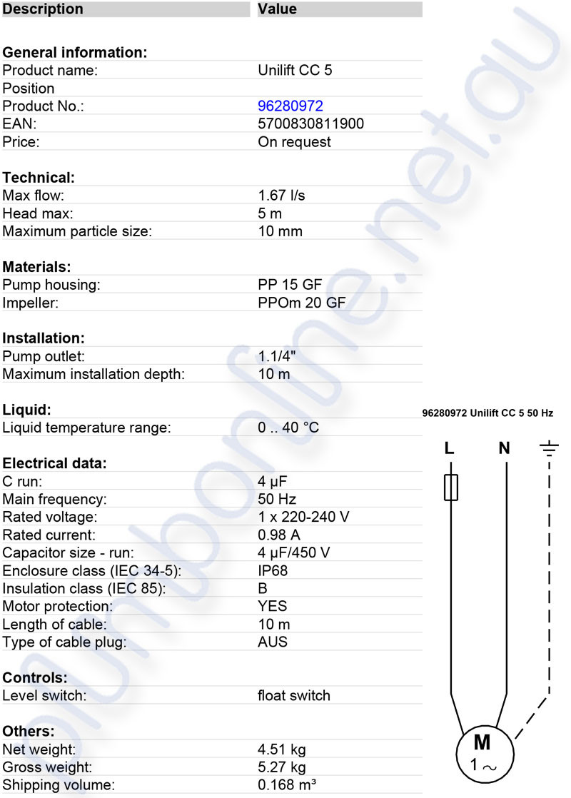 Grundfos Unilift CC5-A1 Submersible Water Drainage Pump