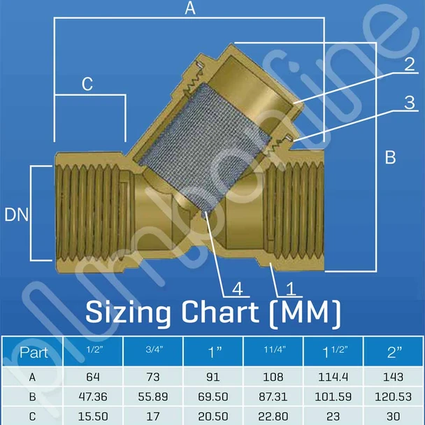 Y Strainer 40mm Female x Female Brass WaterMarked
