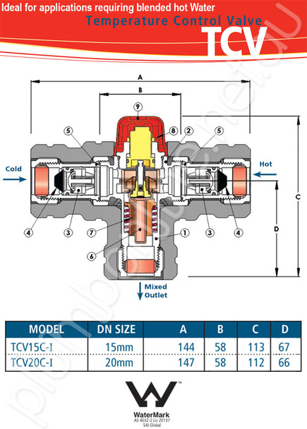 Temperature Control Valve Safe Blended Water TCV15i 15mm AVG