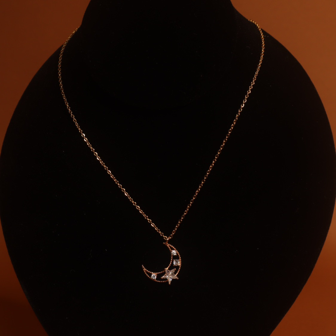 Half moon star gem necklace