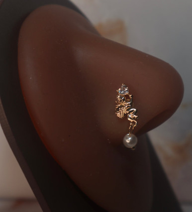 Dangle Cupid Pearl Nose Stud Piercing - YoniDa’Punani