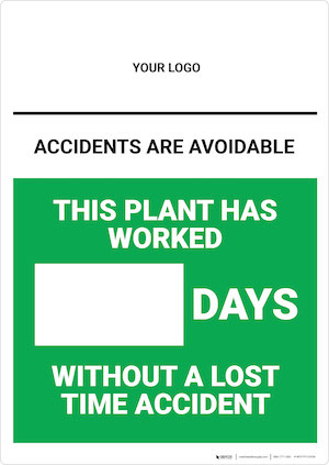 Days Without Accident (Logo Above) Dry Erase - Wall Sign