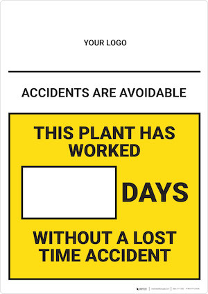 Days Without Accident (Logo Above) Dry Erase - Wall Sign