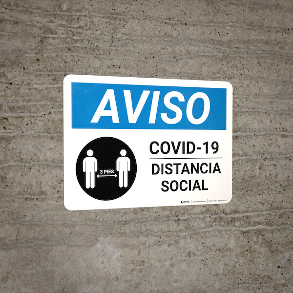 Notice: COVID 19 Social Distancing Spanish with 3ft Icon Landscape ...