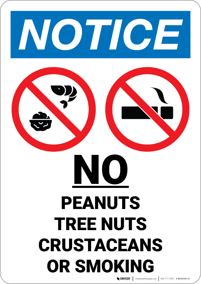 Notice: No Peanuts Tree Nuts Crustaceans Smoking with Icon Portrait ...