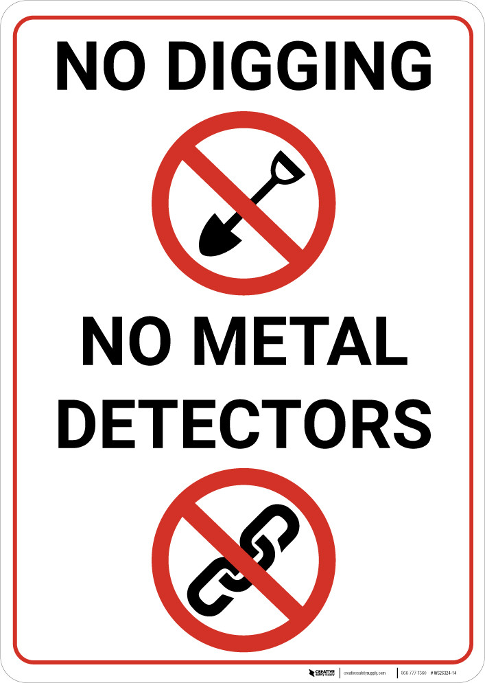 No Digging No Metal Detectors with Icons Portrait - Wall Sign