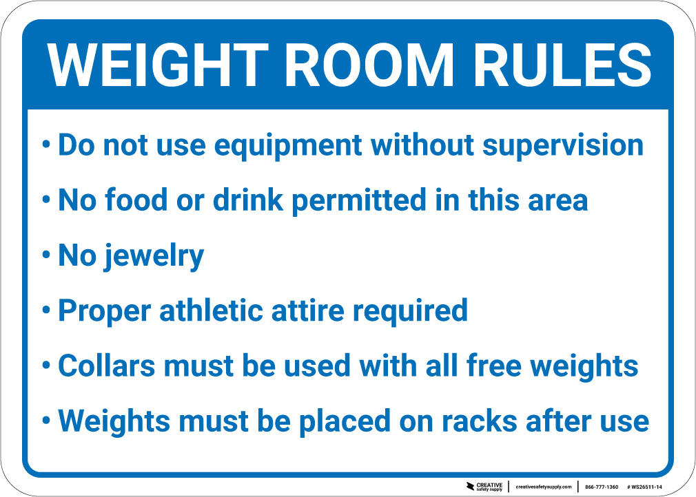 Weight Room Rules: Six Item Bulleted Rule List Landscape - Wall Sign