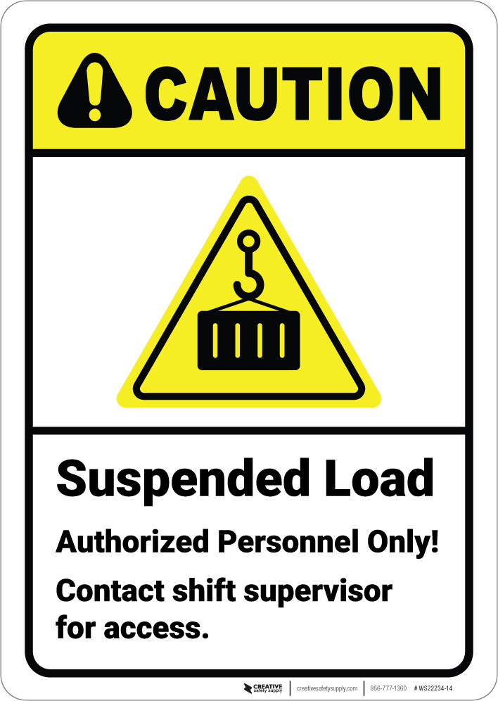 Caution: Suspended Load Authorized Personnel with Icon ANSI - Wall Sign