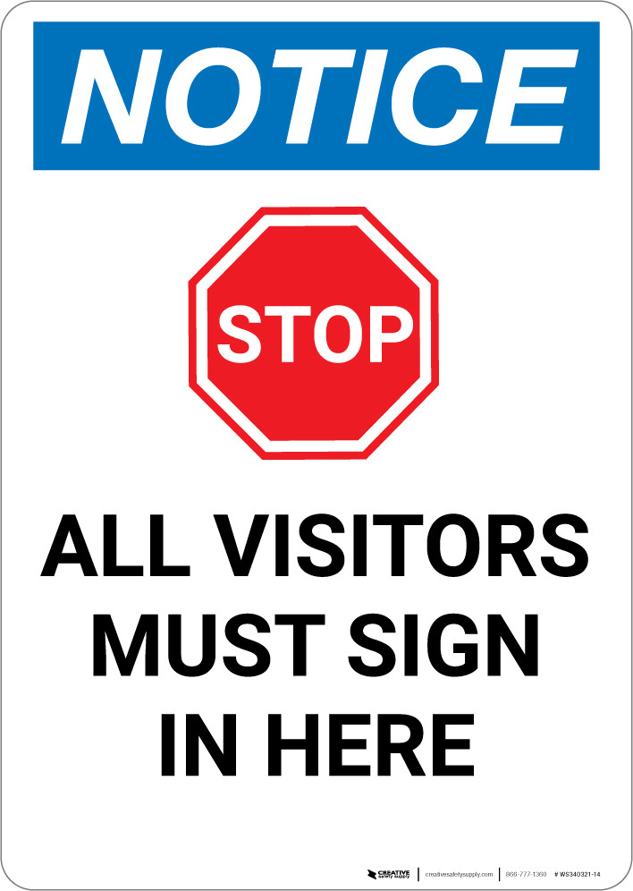 Notice: Stop All Visitors must Sign In Here with Graphic - Portrait ...