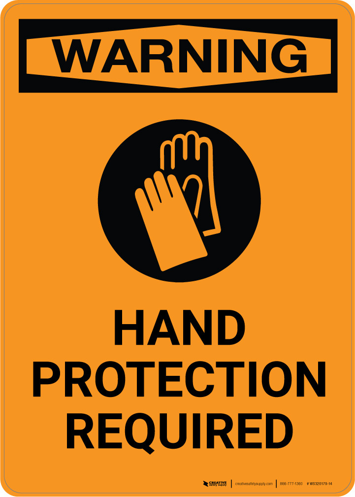 Warning: Hand Protection Required with Icon - Portrait Wall Sign
