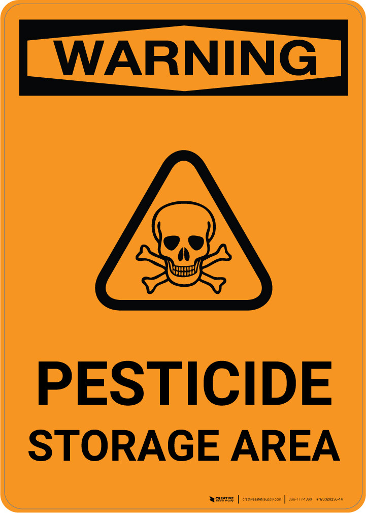 Warning: Pesticide Storage Area with Icon - Portrait Wall Sign