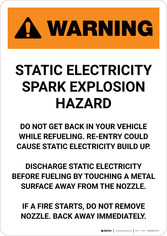 Warning: Static Electricity Spark Explosion Hazard - Portrait Wall Sign
