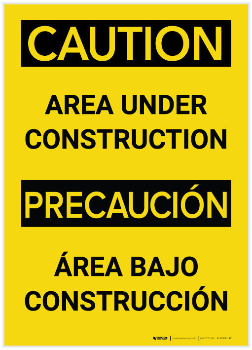Caution: Area Under Construction (Bilingual Spanish) - Label | Creative ...
