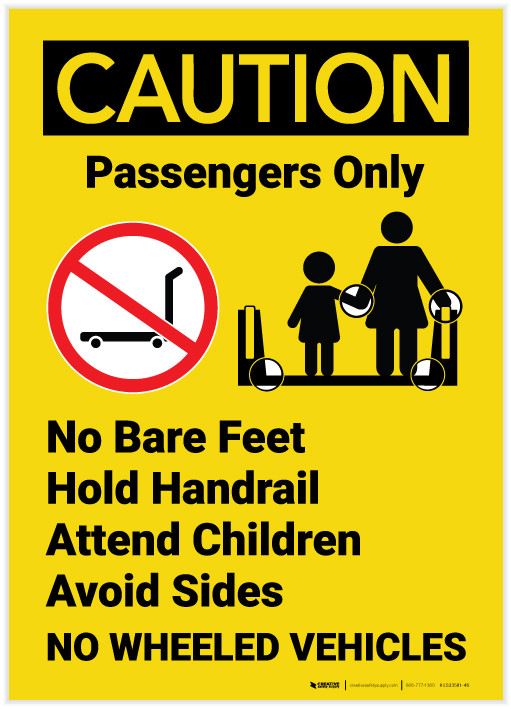 Caution: Escalator Passengers Only Rules - Label | Creative Safety Supply