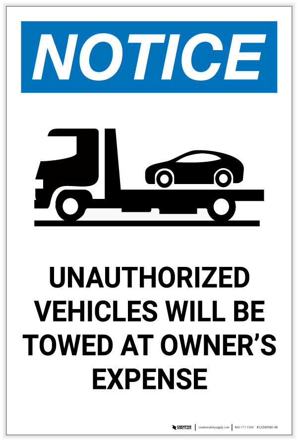 Notice: Unauthorized Vehicles Will Be Towed with Icon Portrait - Label