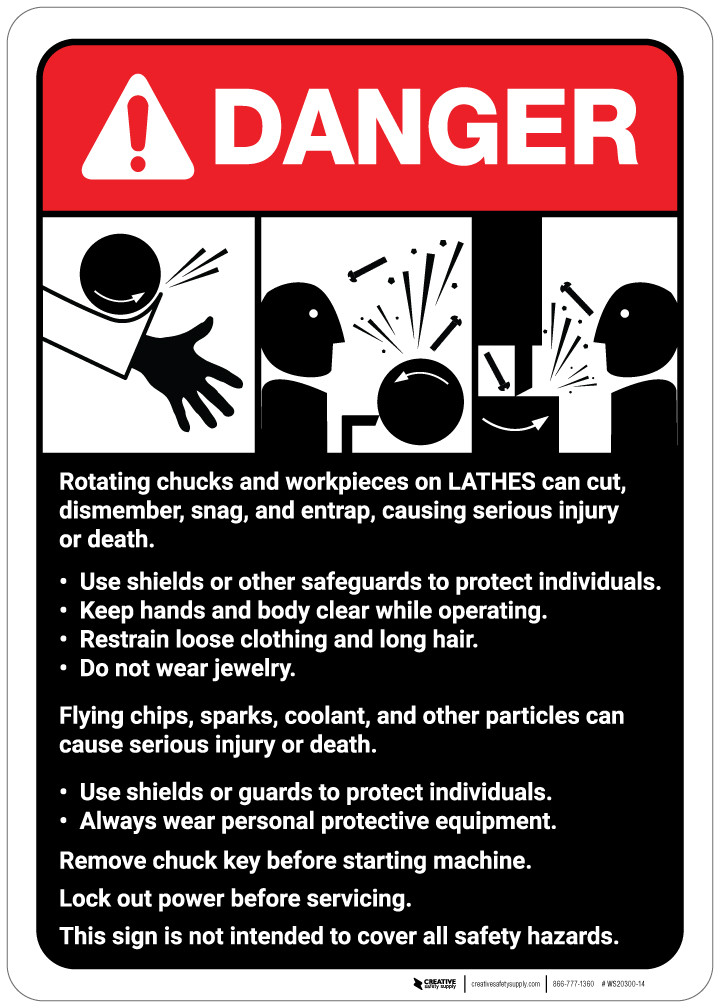 Danger: Lathe Machine Guidelines ANSI - Wall Sign | Creative Safety Supply