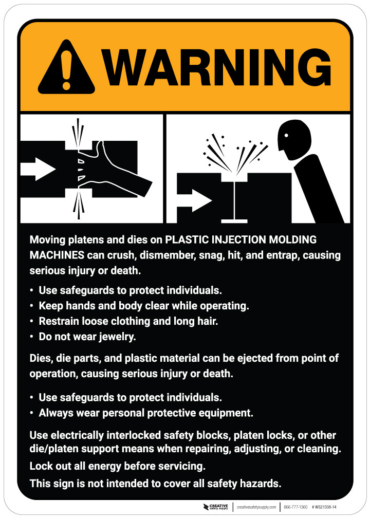 Warning: Plastic Injection Molding Machine Guidelines ANSI - Wall Sign ...