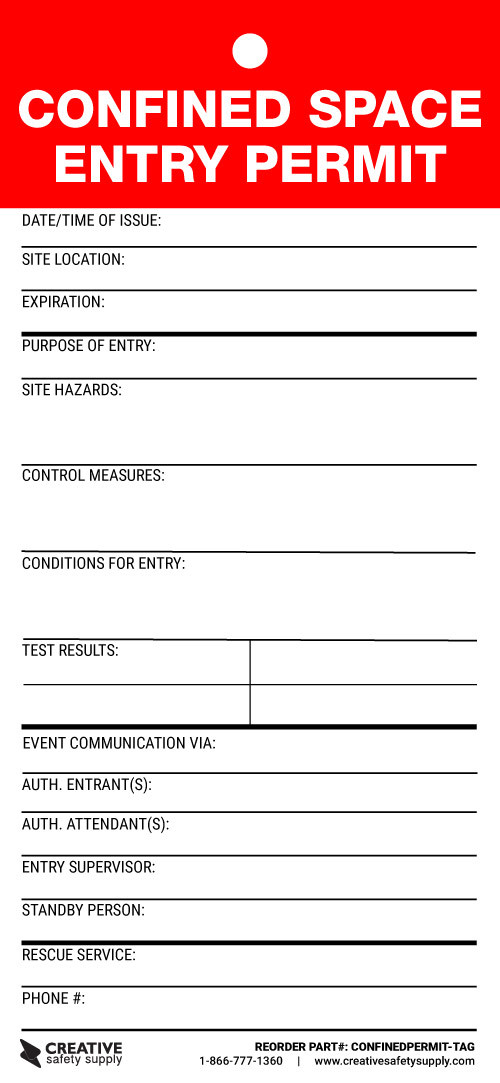Confined Space Entry Permit Tag