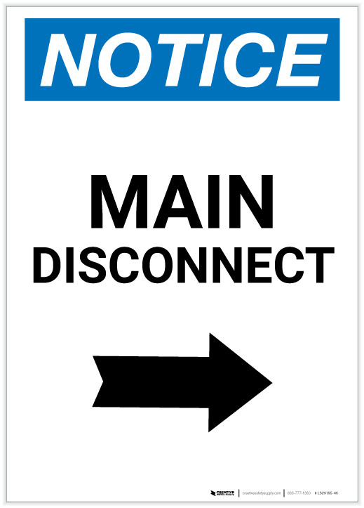 Notice: Main Disconnect Portrait with Right Arrow - Label | Creative ...