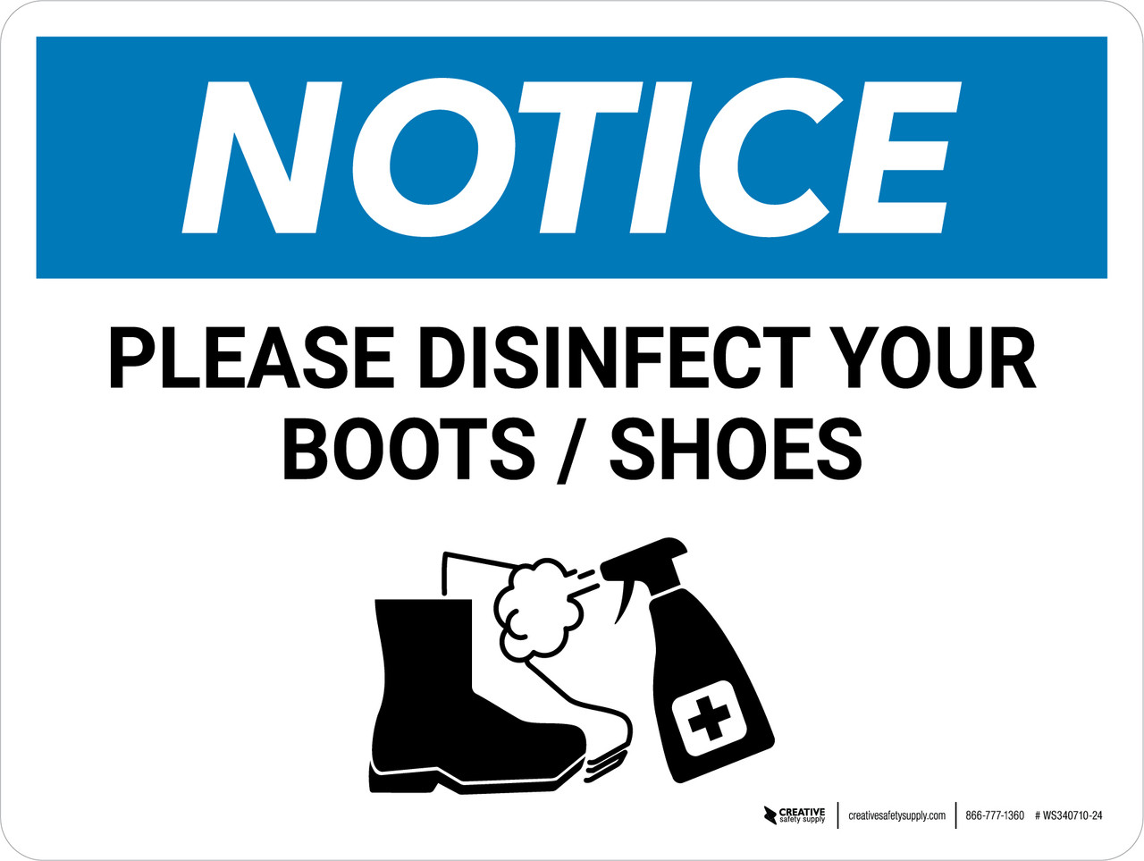 Notice: Please Disinfect Boots/Shoes with Icon Landscape - Wall Sign
