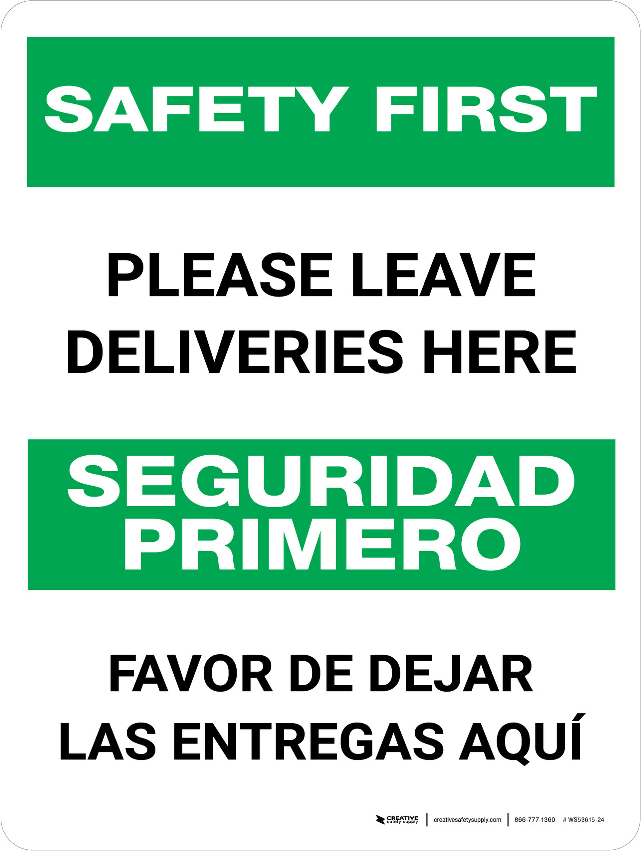Safety First: Please Leave Deliveries Here Bilingual Spanish Portrait ...