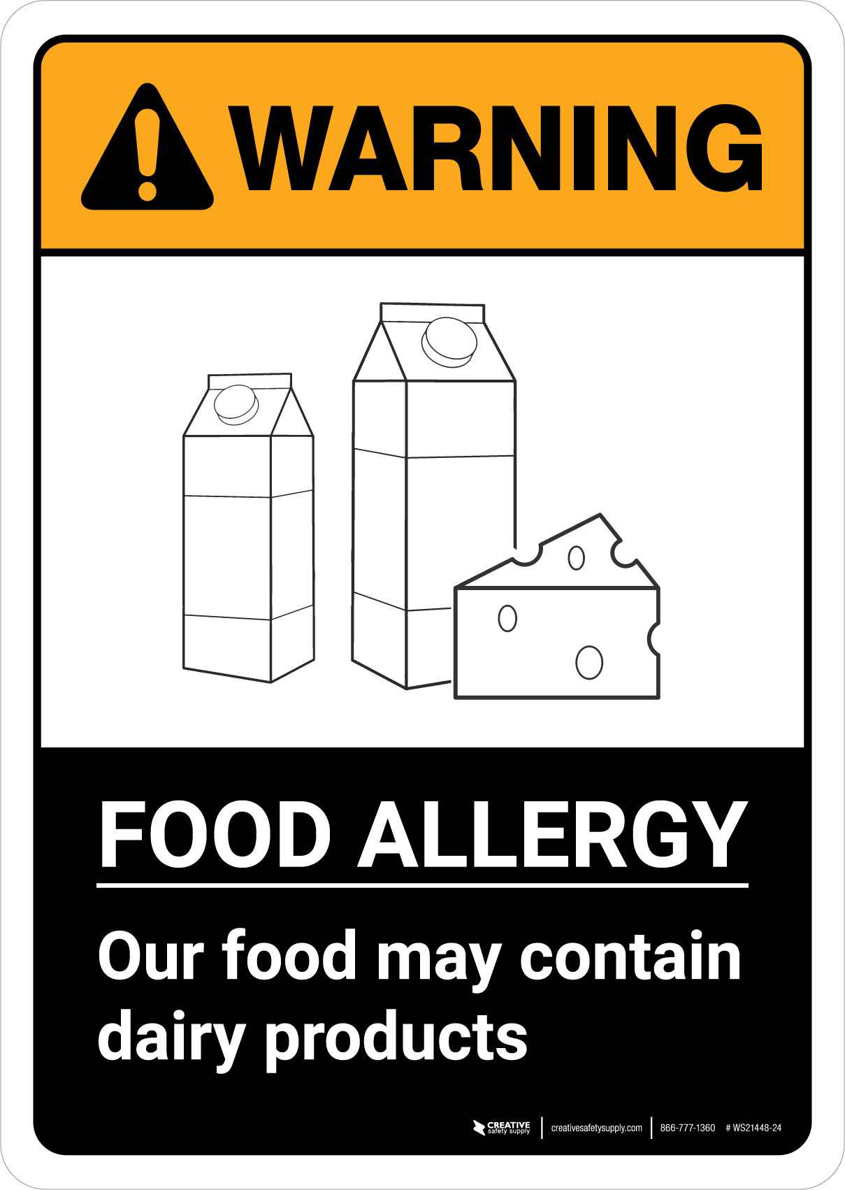 Warning: Food Allergy Food May Contain Dairy with Icon ANSI Portrait ...