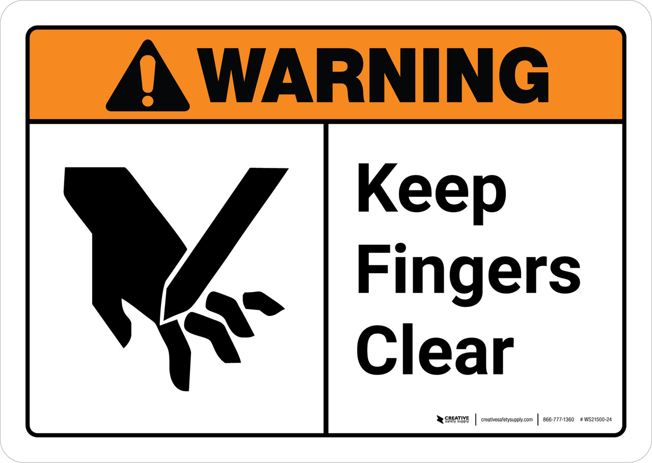 Warning: Keep Fingers Clear with Icon ANSI Landscape - Wall Sign