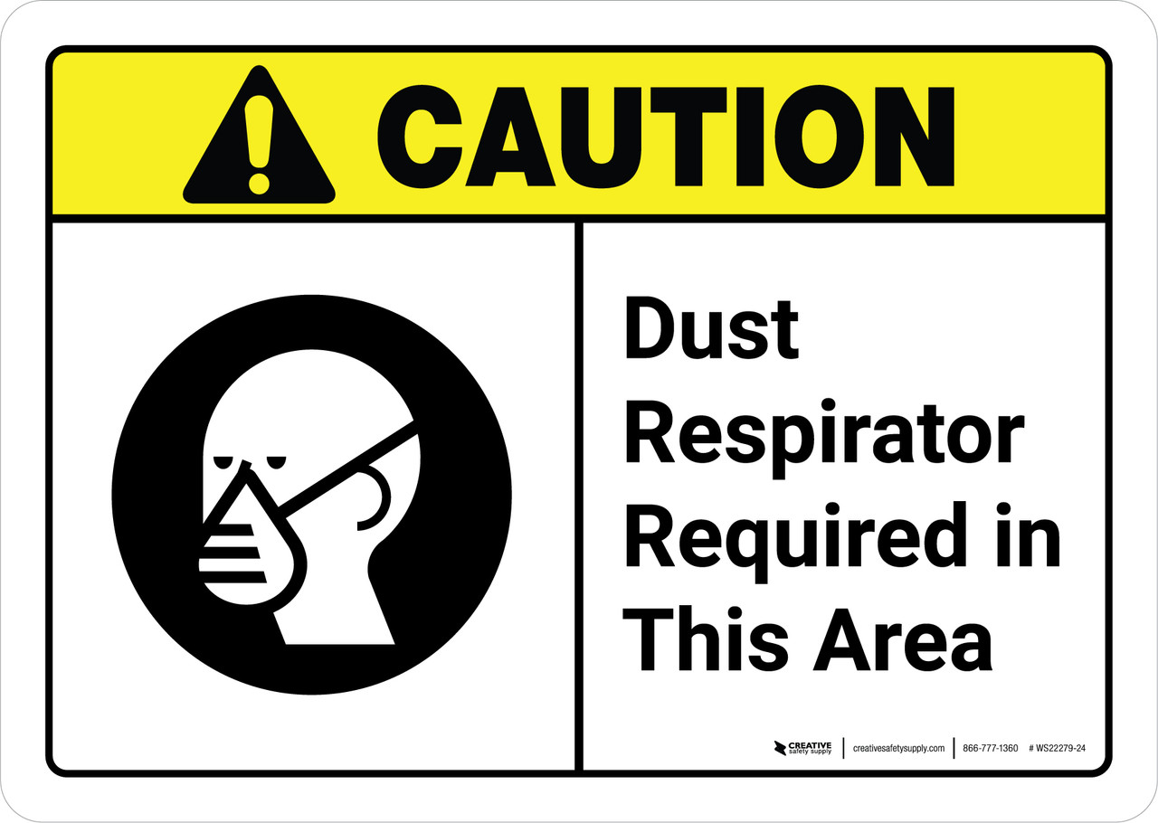 Caution: Dust Respirator Required Area with Icon ANSI Landscape - Wall Sign