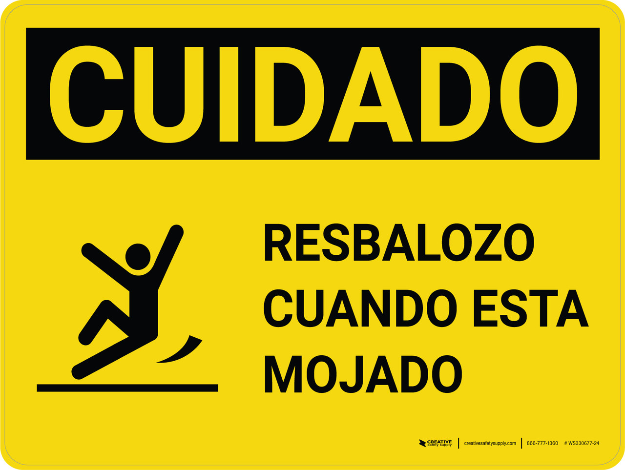 Caution Floor Slippery When Wet Spanish With Icon Landscape Wall Sign caution-floor-slippery-when-wet-spanish-with-icon-landscape-wall-sign